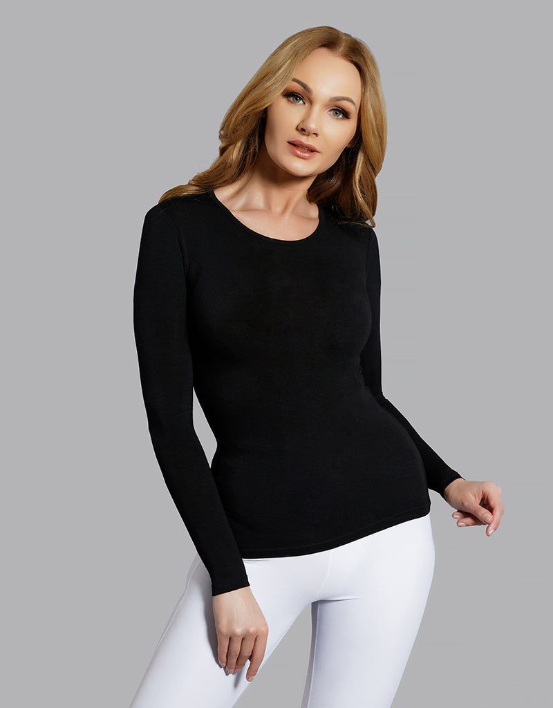 Women Long Sleeve Tops - Low Neck Body Top - Dark Shades | Modelle
