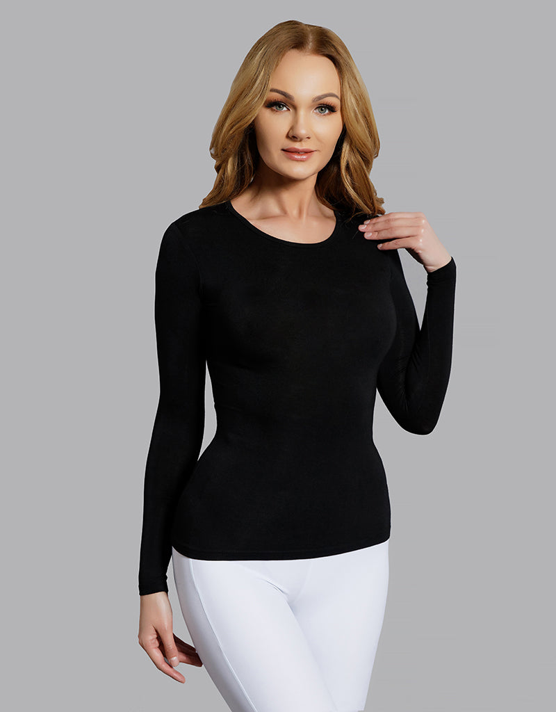 Women Long Sleeve Tops - Low Neck Body Top - Dark Shades | Modelle