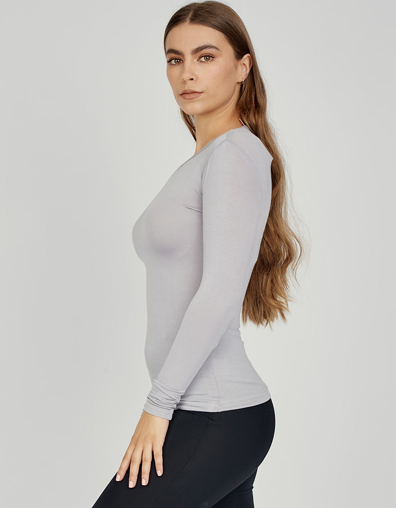 Women Long Sleeve Tops - Low Neck Body Top - Light Shades | Modelle