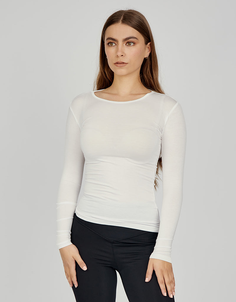 Women Long Sleeve Tops - Low Neck Body Top - Light Shades | Modelle