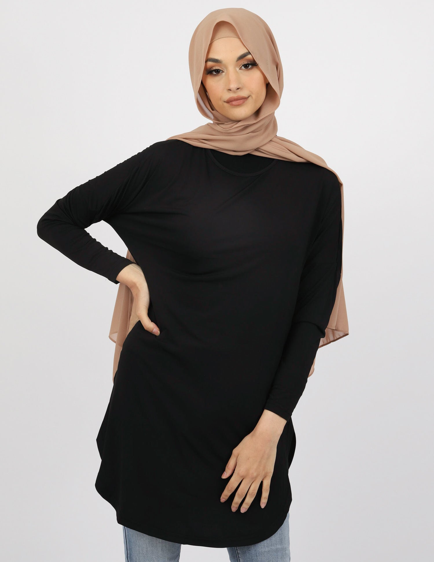 Long Tops For Women - Basic Long Sleeve Loop Top - Dark Shades | Modelle