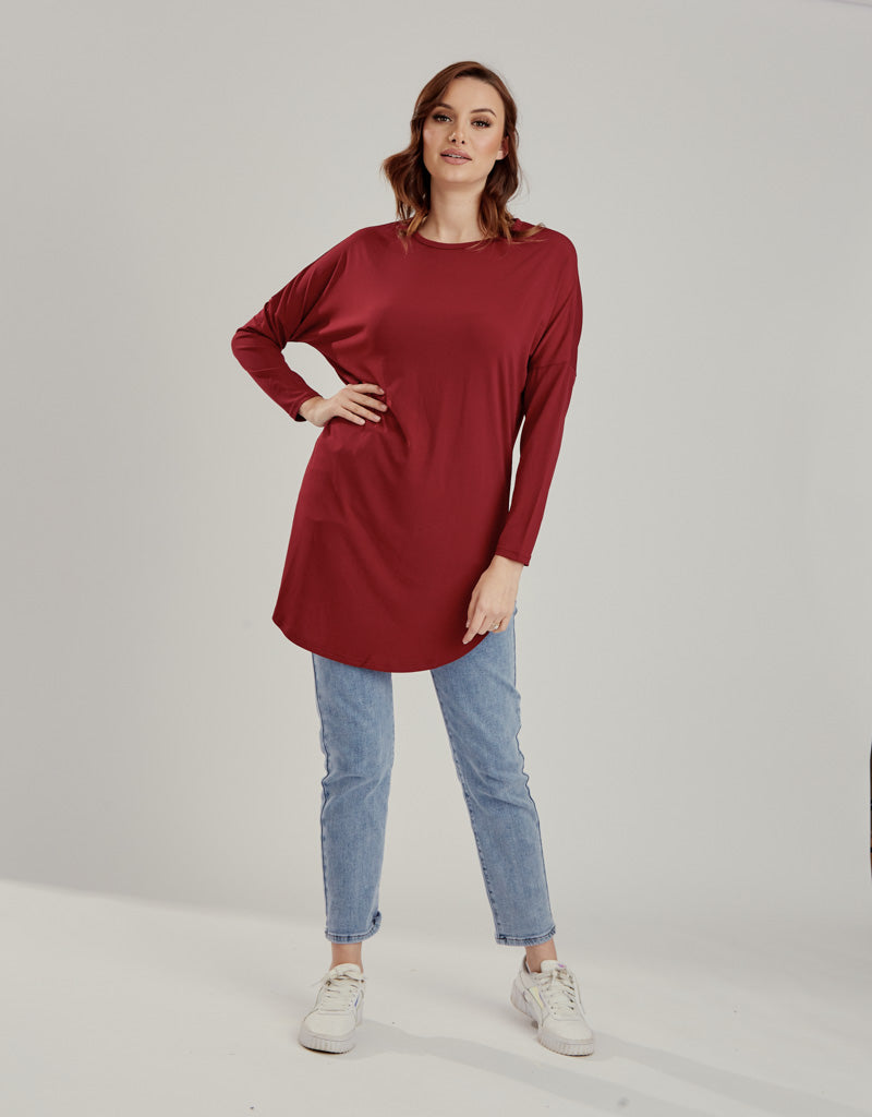 Long Tops For Women - Basic Long Sleeve Loop Top - Dark Shades | Modelle