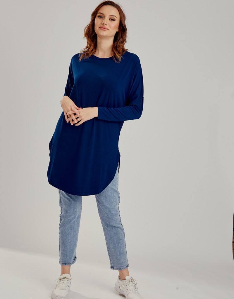 Long Tops For Women - Basic Long Sleeve Loop Top - Dark Shades | Modelle